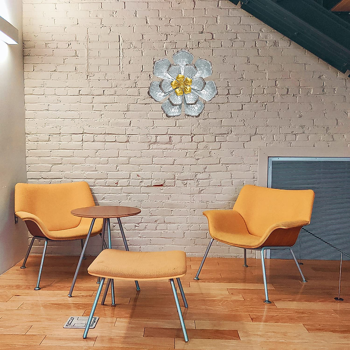 ANYUETE Flower Wall Decor Metal Wall Art Outdoor Decorative Bathroom Patio Bedroom Kitchen Fence Gallery Garden Home Office House Porch Living Room Sculptures Decorations,Silver