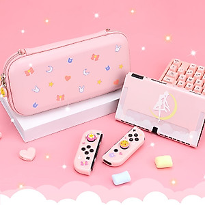 BelugaDesign Cute Anime Bundle Kit | Pastel Matching Color Carry Case Cover Skin Thumb Grips for Girls | Compatible with Nintendo Switch OLED