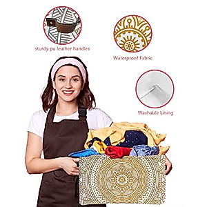 Cube Storage Bins Cloth Towel Organizer Bohemian Mandala Flower Print Ombre Design Orange Gray Fabric Collapsible Storage Baskets with Handles for Home Office Closet Shelves Toy Nursery 1 Pack