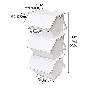 Nature Living Modern Daily Stackable Organizer Stores Recycling Bin Container with Lid, Handle, Recycle Sticker Trash Bin Label, Tools and Toys, Handy Recycler, 3 Pack of Bins, Black and White