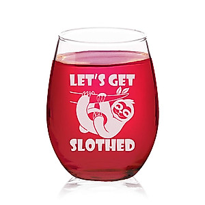 Veracco Let's Get Slothed Stemless Wine Glass Funny Birthday Gift For Someone Who Loves Drinking Bachelor Party Favors (Clear, Glass)