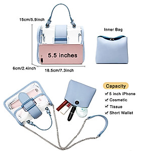 Women Clear Handbag Purse 2 in 1 Chain Shoulder Crossbody Bag Top-handle PVC Transparent Tote Satchel Tote Bag, Green