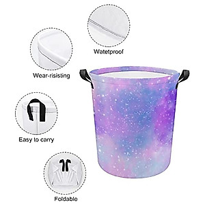 HoaMoya Collapsible Unicorn Galaxy with Glitter Laundry Basket Pastel Cloud And Sky Freestanding Laundry Hamper With Handles Large Waterproof Cloth Toy Storage Bin for Household Bedroom Bathroom
