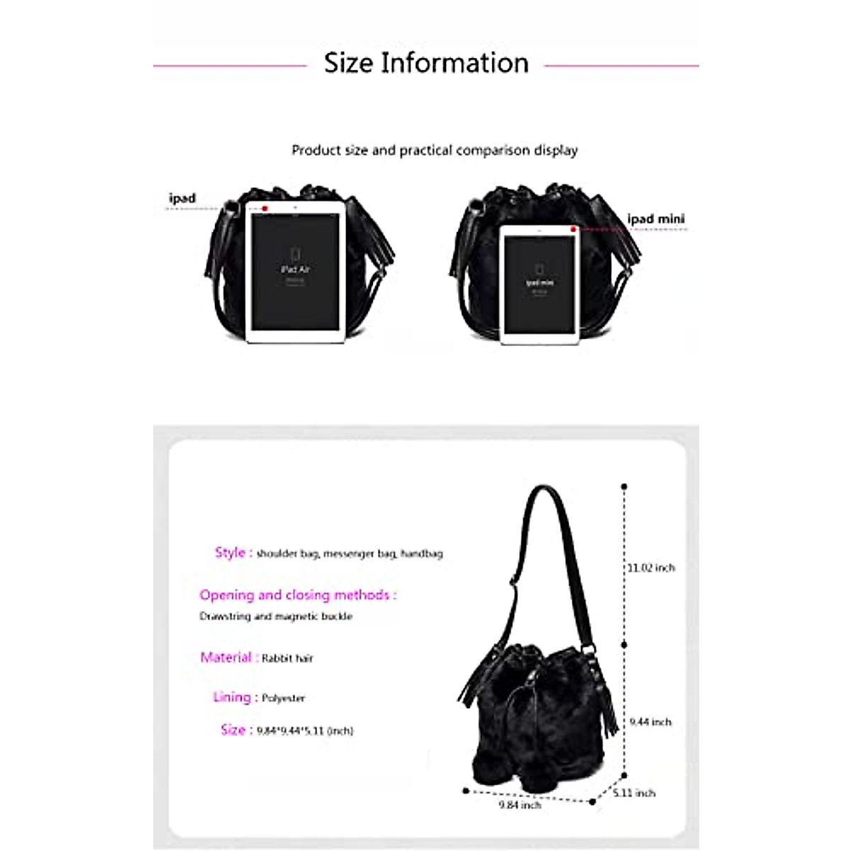 ENYIWH Women Leopard Print Faux Purse Fur Drawstring Bucket Bag Shoulder Crossbody Bag