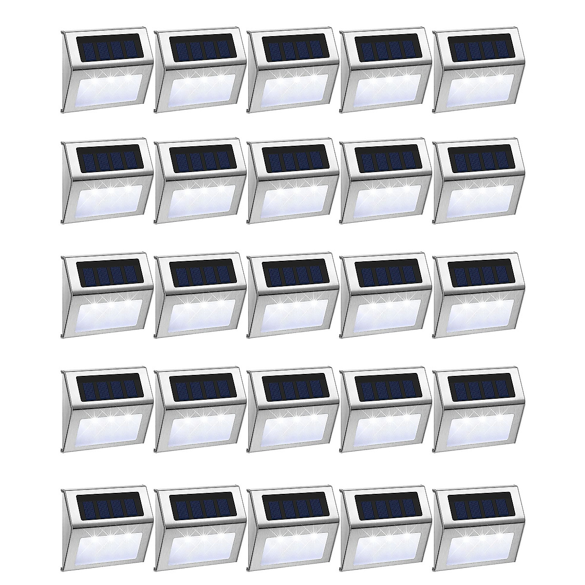 Treela 24 Packs Outdoor Fence Lights Solar Powered Deck Lights Waterproof Backyard Lighting Stainless Steel Lamp Stairs Fence Light Security Wall Lamps for Step Walkway Patio Garden Pathway (White)