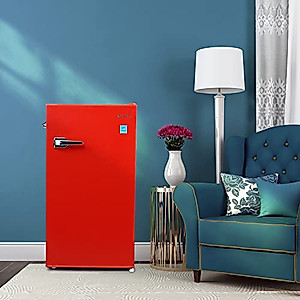 Upstreman 3.6 Cu Ft Small Refrigerator without Freezer, Retro Mini Fridge, Manual Defrost Free, Adjustable Thermostat, Side Bottle Opener, Small Fridge for Office, Bedroom, Dorm, Red-CR35