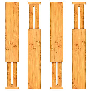 Pipishell 4-Pack Bamboo Drawer Dividers, 17.5-20.8" Adjustable Separators Expandable Drawer Divider Organizers Kitchen Utensils Organization Extra Long for Dresser Bedroom Bathroom Office 2.5" High