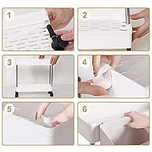 VCNDISU Slim Storage Cart Mobile Shelving Unit for Kitchen Bathroom Study Laundry Narrow Place White