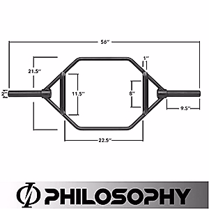 Philosophy Gym 2" Olympic Hex Trap Bar 25 KG, Raised Handles - Pro Barbell for Deadlifts, Shrugs & Squats