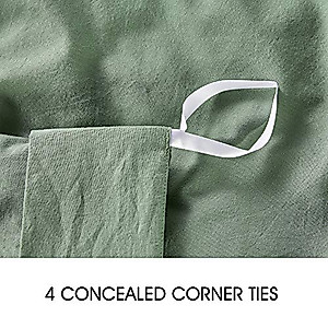 JELLYMONI Green 100% Washed Cotton Duvet Cover Set, 3 Pieces Luxury Soft Bedding Set with Buttons Closure. Solid Color Pattern Duvet Cover Queen Size(No Comforter)