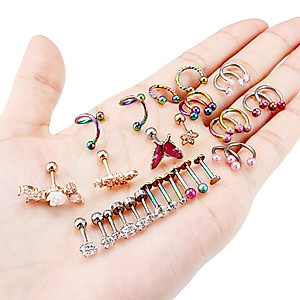 Yaalozei 16G Cartilage Helix Tragus Ear Earrings Stud Set Piercing Jewelry for Women 16 Gauge Stainless Surgical Steel Hypoallergenic Rook Daith Conch Earring Ring Hoop Piercings Jewelry Colorful Men