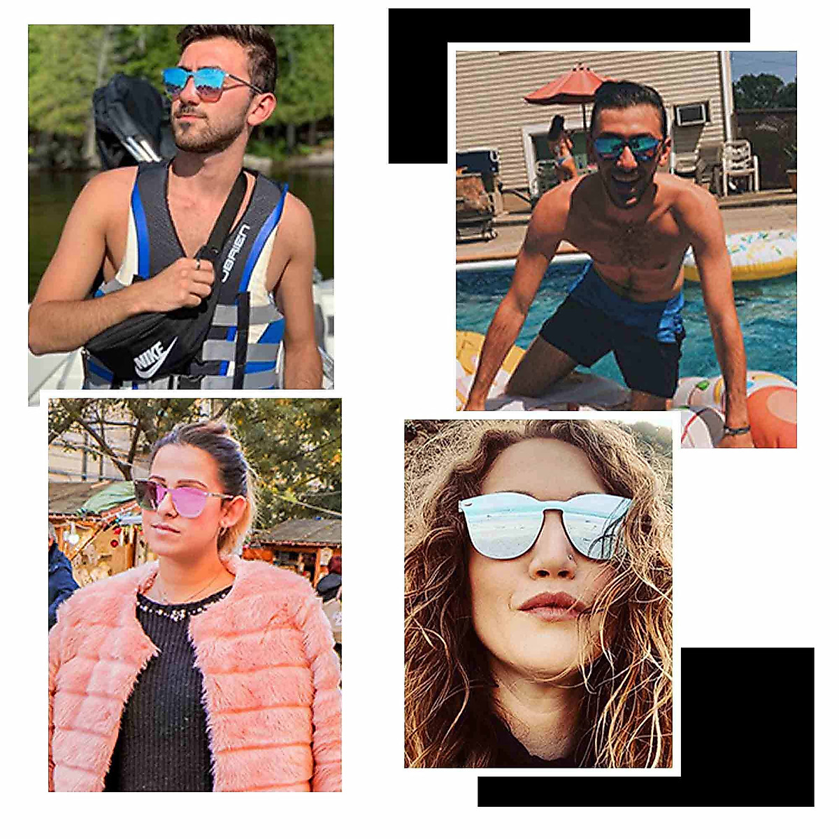 JIM HALO Trendy Rimless Mirrored Sunglasses Reflective Sun Glasses for Women Men 2 Pack (Mirror Silver & Mirror Pink)