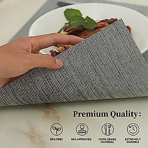 Leetaltree Grey Placemats, Heat Resistant Non-Slip Place mats for Dining Table, Washable Durable PVC Vinyl Woven Table Mats (Set of 6)