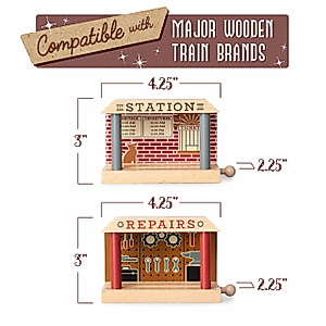 Wooden Train Track Mechanic & Station Service Building - Conductor Carl 2-in-1 Mechanic Service & Train Station for Customizing Wooden Train Track Sets