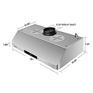 J.Polaris Range Hood for Under Cabinet, 30-Inch, 760CFM, Stainless Steel, ETL Certified, Slim, Permanent Filters, 3 Speed Gesture Sensing, Dual Motors, With 2 Sets of Charcoal Filters (ɑ-30)