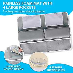 Tiikiy Baby Bath Kneeler and Elbow Rest Pad for Baby Bathing Parents, Painless Foam Mat with Toy Organizer Pockets Support Large Bathtub, Quick Drying, Non-Slip for Baby and Toddler Bathing (Grey)