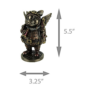 Veronese Design 5 1/4" Steampunk Aviator Flying Pig Resin Figurine Bronze Finish