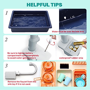 CUTE STONE Pretend Play Kitchen Sink Toys with Play Cooking Stove, Pot and Pan with Spray Realistic Light and Sound, Dish Rack & Play Cutting Food, Utensils Tableware Accessories for Kids Toddlers