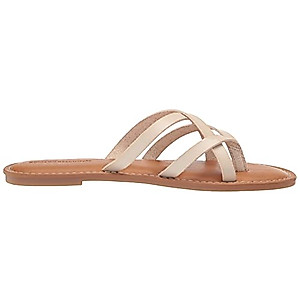 Amazon Essentials Women's Strappy Slide Flat Sandal, Light Beige, 8