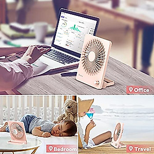 EasyAcc Portable Desk Fan Desktop Fan, 3350 Battery Operated Fan 6-Inch Foldable Travel Fan [ Ultra-Quiet Step-less Speed Control ] 160°Tilt Standing Hanging Fan for Travel Office Home Outdoor