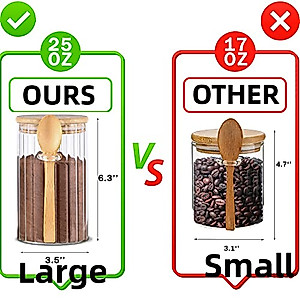 Steviieden 25 OZ Large Airtight Glass Jar with Bamboo Spoons Lids Overnight Oats Container Decorative Coffee Bar Food Storage Jar Cereal Nuts Salts Coffee Tea Flour Sugar Container Spice Jar