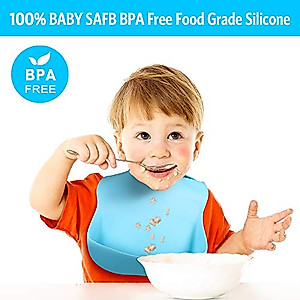 3 Pack Silicone Baby Bib for Babies & Toddlers (6-72 Months), Waterproof, BPA Free, Green Pink and Blue, Easy Wipe Clean