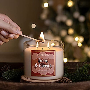 Goodpick Rose Scented Candles, Christmas Santa Candle Gift, Big Candles for Home Scented, Large Soy Candle for Living Room, 3 Wick Candles, 45 Hour Burn Time, 14.5 Oz, Includes Lid