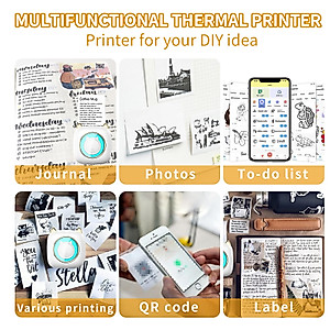 TXFTRR Mini Pocket Printer - Portable Thermal Printer with Light & 5 Colorful Pens, 5 Rolls Thermal Paper and 5 Rolls Adhesive Sticker Paper, Inkless Sticker Printer for Photo Journal Notes