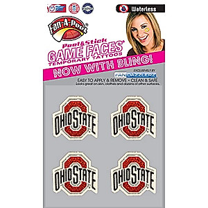 Fan-A-Peel Ohio State Waterless Temporary Tattoos - Hypoallergenic Peel and Stick Waterproof Temporary Tattoos, Glitter - Officially Licensed