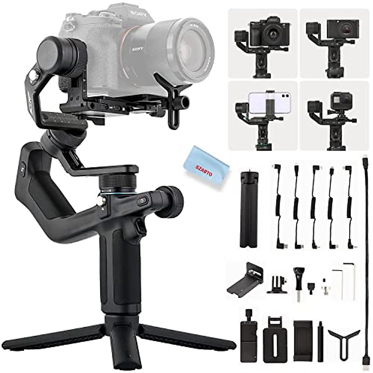 FeiyuTech Camera Gimbal Stabilizer SCORP-Mini 3-Axis All in One Stabilizer for Mirrorless Camera,Compact Cameras,Action Camera,for Canon Sony Panasonic Fujifilm Nikon iPhone Samsung,Max Payload 2.65lb