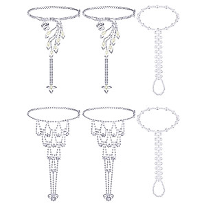 Hicarer 6 Pieces Foot Jewelry Barefoot Sandals for Women Rhinestone Anklets Bohemian Foot Chain for Beach Wedding Valentine's Day