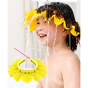 Baby Shower Cap Silicone Bathing Hat, Adjustable Shower Cap Kids, Infants Soft Protection Hat Safety Visor Cap Hat for Toddler Children (Yellow, Big Size(1-12 Years old/16.5-22.8 Inches))