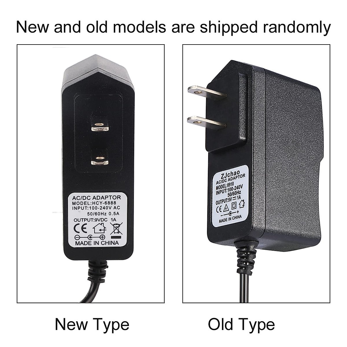ZJchao 9V 1A Power Adapter for Arduino (2-Flat-Pin Plug / 100CM Cable)
