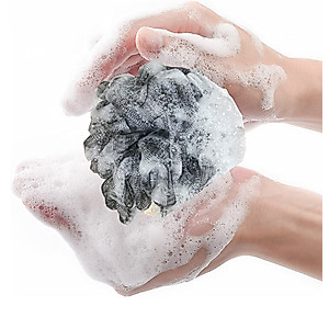 Arswin Shower Sponge Loofah Back Scrubber,Loofah on a Stick,PE Soft Mesh Loofah Body Scrubber with Wooden Handle,Bath Sponge for Women Kids (Black)