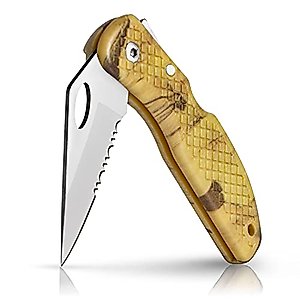 Maxam Falcon VII Lockback Camo 7 (Open) Inch Pocket Knife - Stainless Steel Serrated Blade, Textured No-Slip Handle, Carry Clip