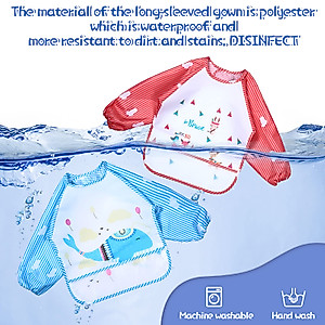 8 Pack Long Sleeve Baby Bibs for Girl or Boy Baby Waterproof Sleeved Bib Infant Art Smock Apron Baby Bibs for Eating Long Sleeve Bibs for Babies Animal Pattern Toddler Bib with Pocket for 6-36 Months