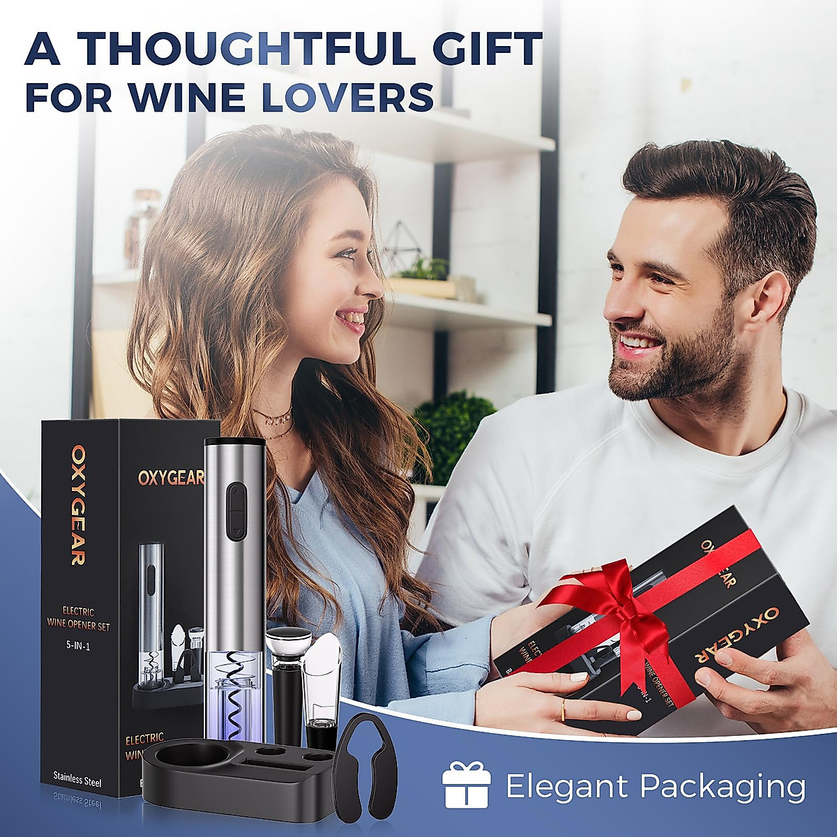 [6-IN-1] Electric Wine Opener, Battery Operated Wine Bottle Opener with Foil Cutter, Wine Aerator, Vacuum Stopper, Storage Base & Carrying Case, Ideal Wine Accessories for Wine Lovers, Stainless Steel