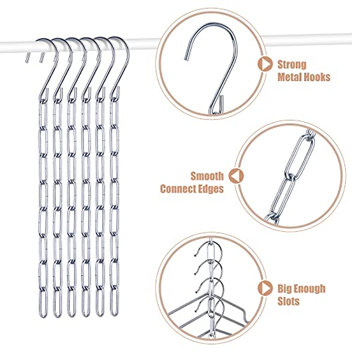 DTICON Hangers Space Saving, Metal Chain Clothes Hanger Organizer with 8 Slots, Magic Foldable Multiple Hangers in One, Collapsible Vertical Space Saver Hangers for Closet Organizer (Pack of 6)