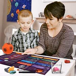 Gemstone Dig Kit, PIBEX 3-IN-1 Solar System Excavating Set, Dig up 15 Genuine Rocks & Minerals, Planets Explore Experiment STEM Project Toy Gift for Boy & Girl, Stone Mining Science Kit for Kid 6-8-12