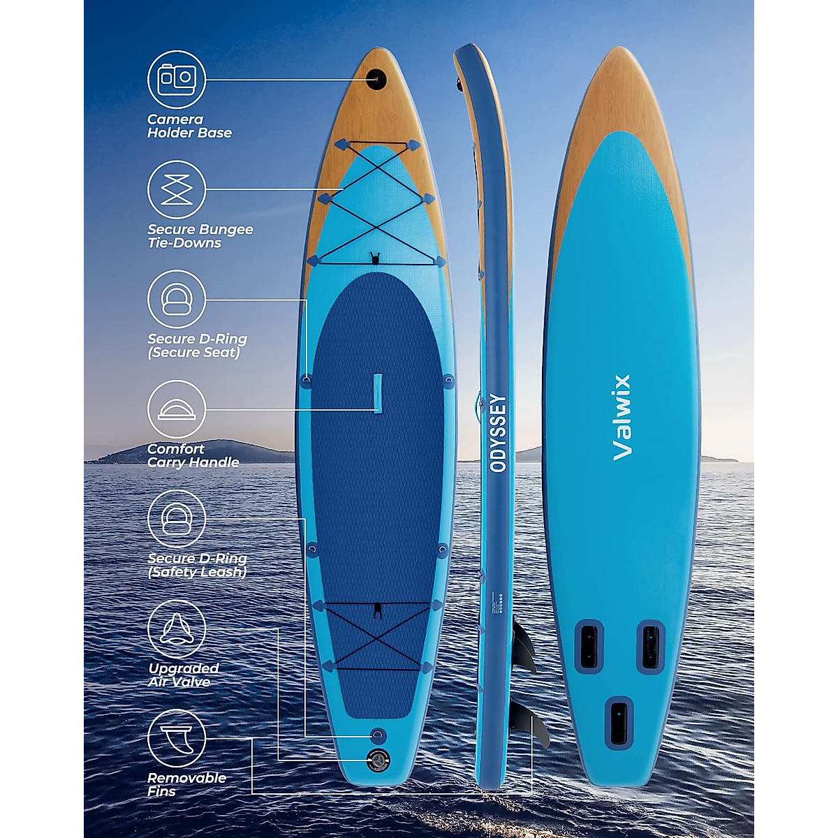 Valwix Inflatable Stand Up Paddle Board w/Electric Pump & Built-in Action Camera Mount Base, iSUP Paddleboard 350LBS Capacity