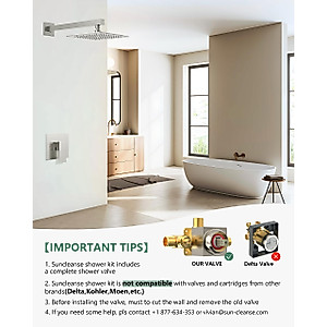 SunCleanse Shower Faucet Set with Valve, 8 Inch Square Shower Head and Handle Set, Single Handle Shower Trim Kit with Extra Long Shower Arm, Brushed Nickel