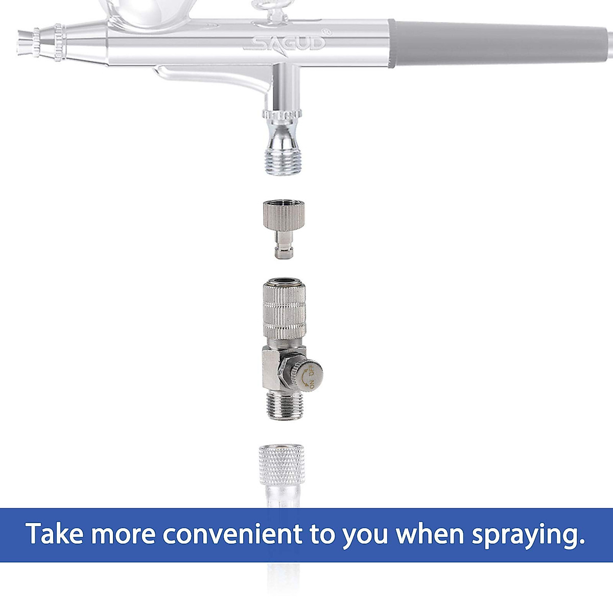 SAGUD Airbrush Quick Release Disconnect Coupler Adapter Kit with Adjustment Valve, Extra 4 Female Fitting & Extra 5 O-Ring Kit, 1/8 Male -1/8 Female Hose Connections