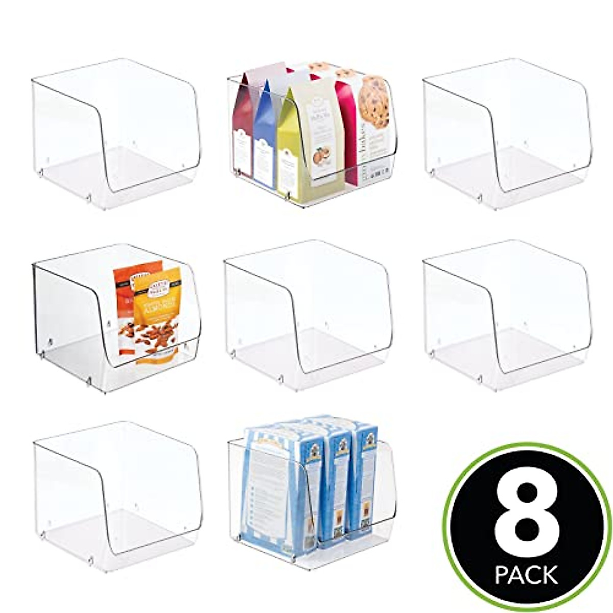 mDesign Modern Stackable Plastic Open Front Dip Storage Organizer Bin Basket for Kitchen Organization - Shelf, Cupboard, Cabinet, and Pantry Organizing Decor - Ligne Collection - 8 Pack - Clear