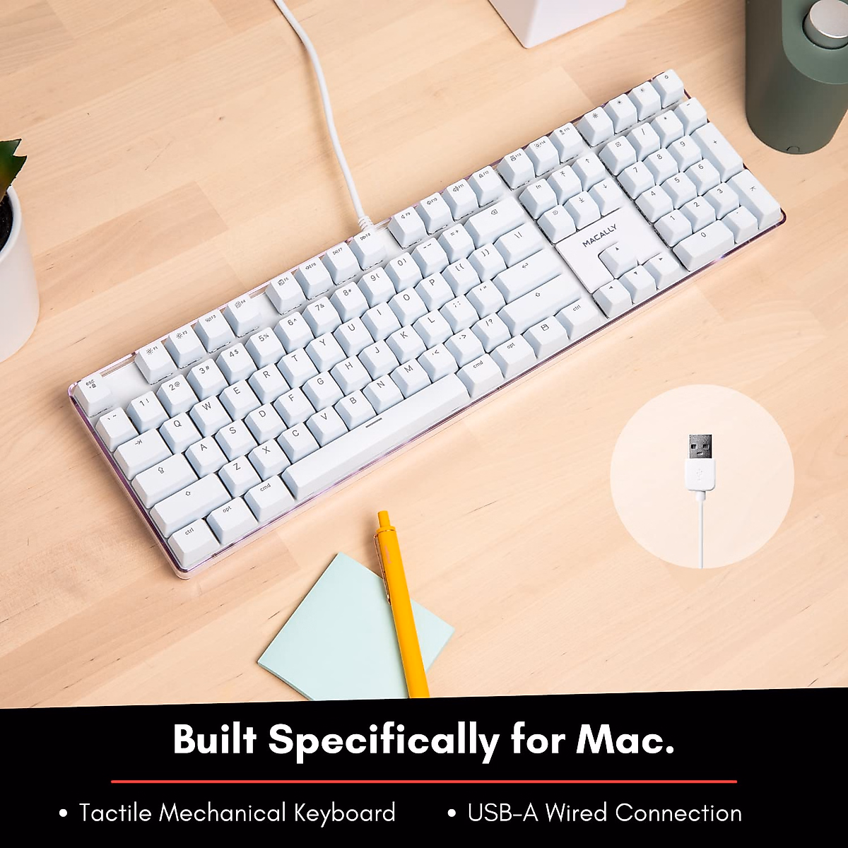 Macally Backlit Mechanical Keyboard for Mac - Quality You Can Feel - Classic Mac Mechanical Keyboard with Brown Switches for Comfortable Typing - 104 Key Apple Keyboard Wired USB with Weighted Base