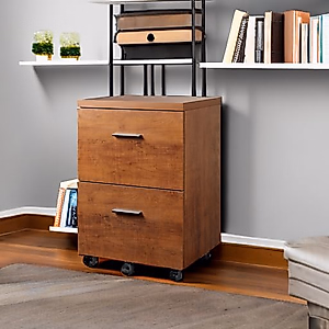 DEVAISE Wood File Cabinet, 2 Drawer Filing Cabinet for Home Office, Vertical File Cabinets with Wheels fits A4/Letter/Legal Size File, Walnut
