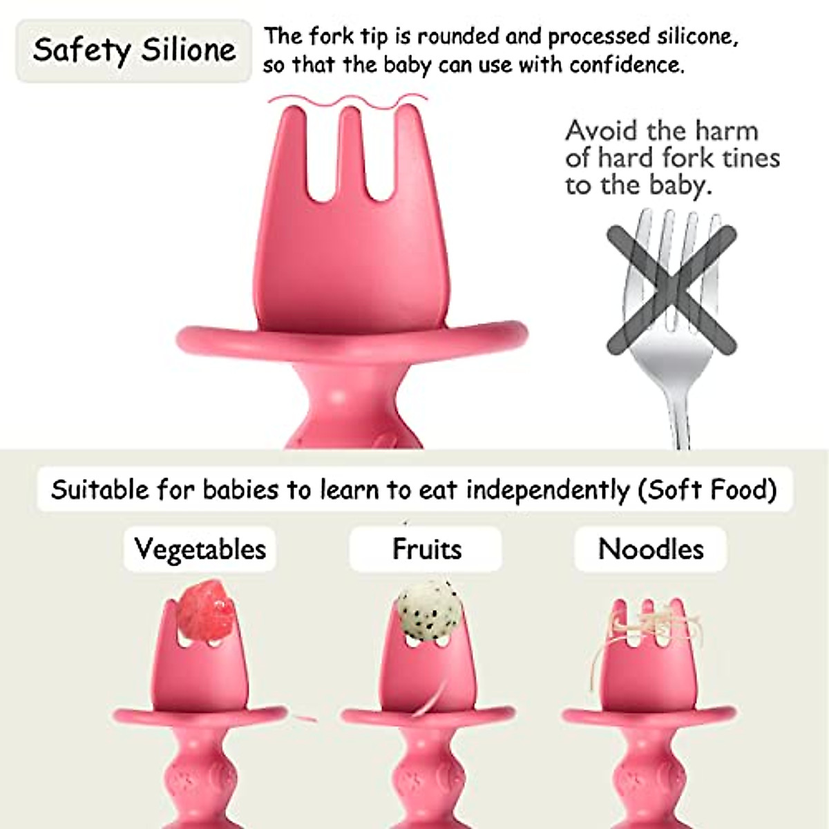 4 Pack Baby Utensils Self Feeding 6+ Months, Silicone Baby Spoons and Forks, Toddler Utensils for Baby Led Weaning, Chewable Utensils First Stage, Pink, Yellow