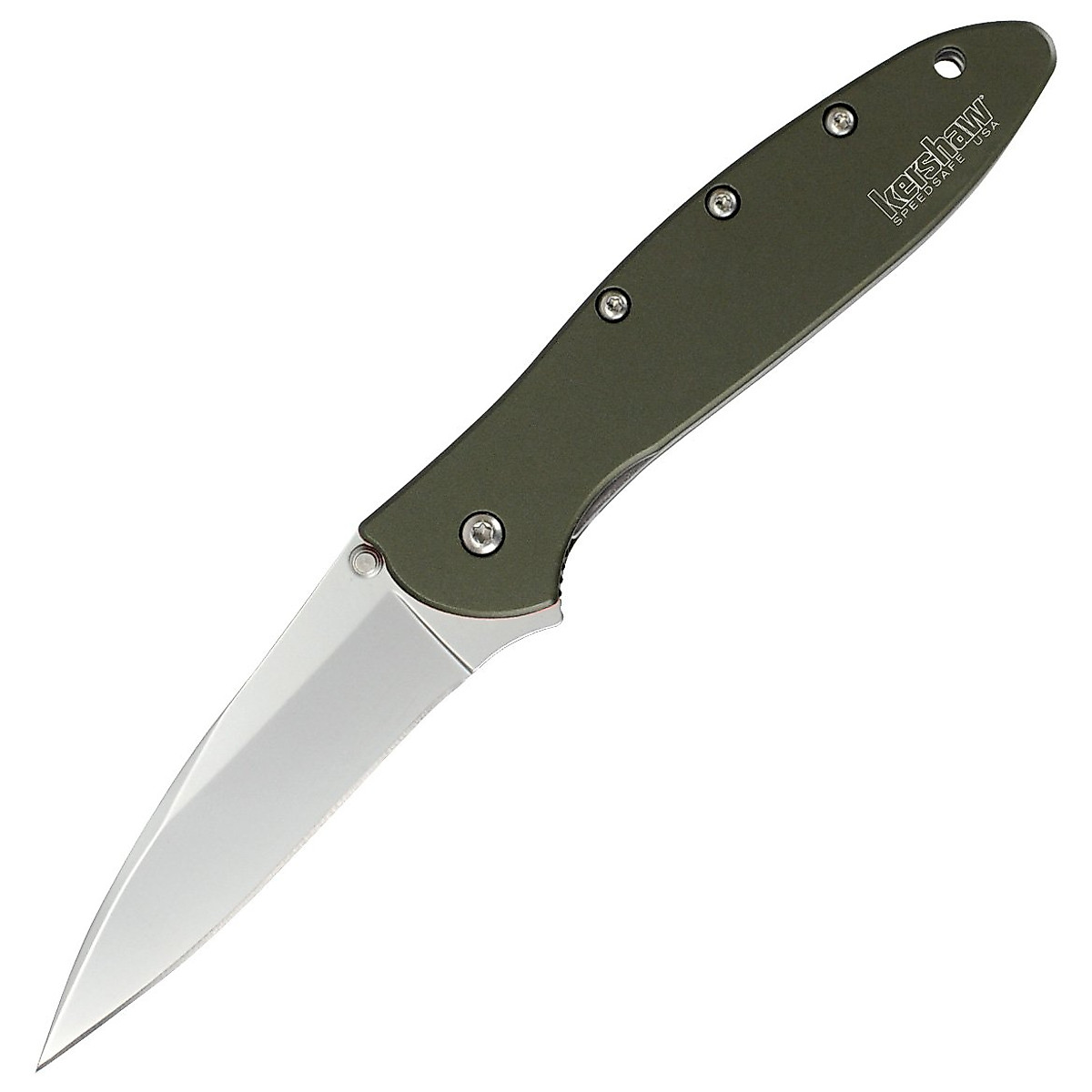 Kershaw Leek Pocket Knife, Olive Drab (1660OL) 3 Bead-Blasted Sandvik 14C28N Steel Blade, Olive Drab Anodized Aluminum Handle with SpeedSafe Assisted Opening, Liner Lock, Tip-Lock Slider; 2.4 OZ.