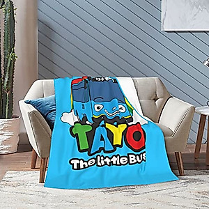 Tayo The Little Bus Blanket, Bed Throws Soft Plush Warm Sofa Bed Blanket All Season, Comfortable Lightweight Super Soft Luxury Flannel Blankets 50"X40"