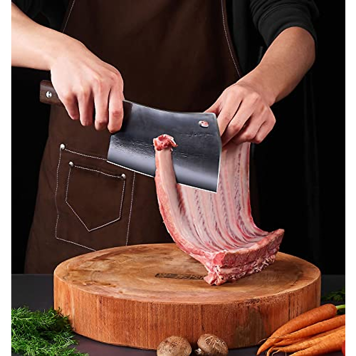 ENOKING Cleaver Knife, 7.5 Inch Hand Forged Meat Cleaver Heavy Duty Bone Chopper German High Carbon Stainless Steel Butcher Knife with Full Tang Handle for Home Kitchen and Restaurant, Ultra Sharp