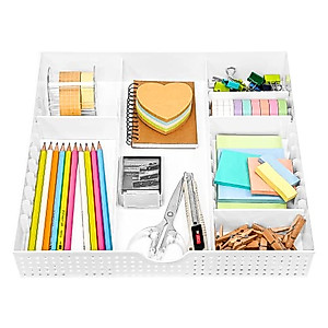 CAXXA 3 Slot Drawer Organizer with 4 Adjustable Dividers - Junk Drawer Storage for Makeup & Vanity, Office Desk Supplies and Accessories (WHITE, 1 PACK)